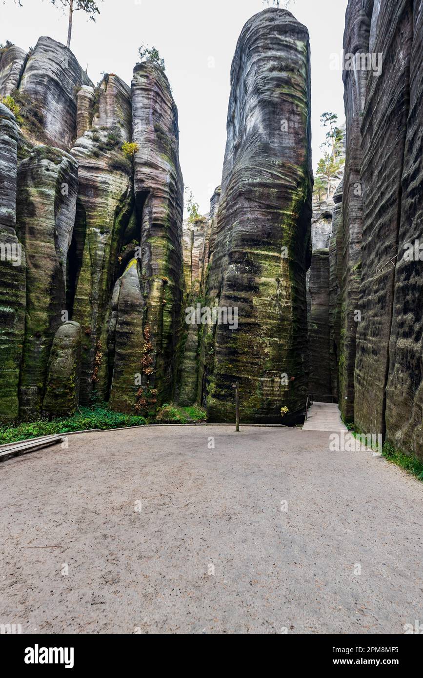Rock towers in Adrspasske skaly rock town in Czech republic Stock Photo ...