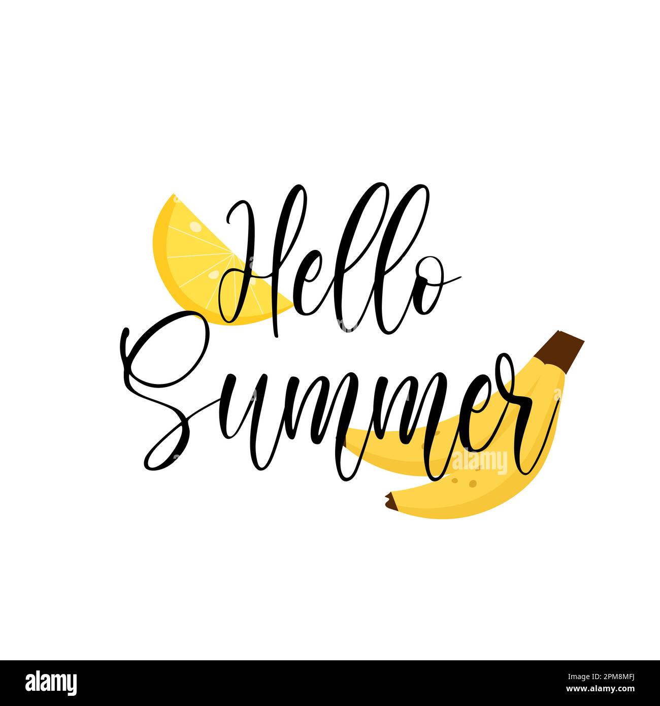 Summer mood inspirational quote with tropical fruits. Hello summer ...