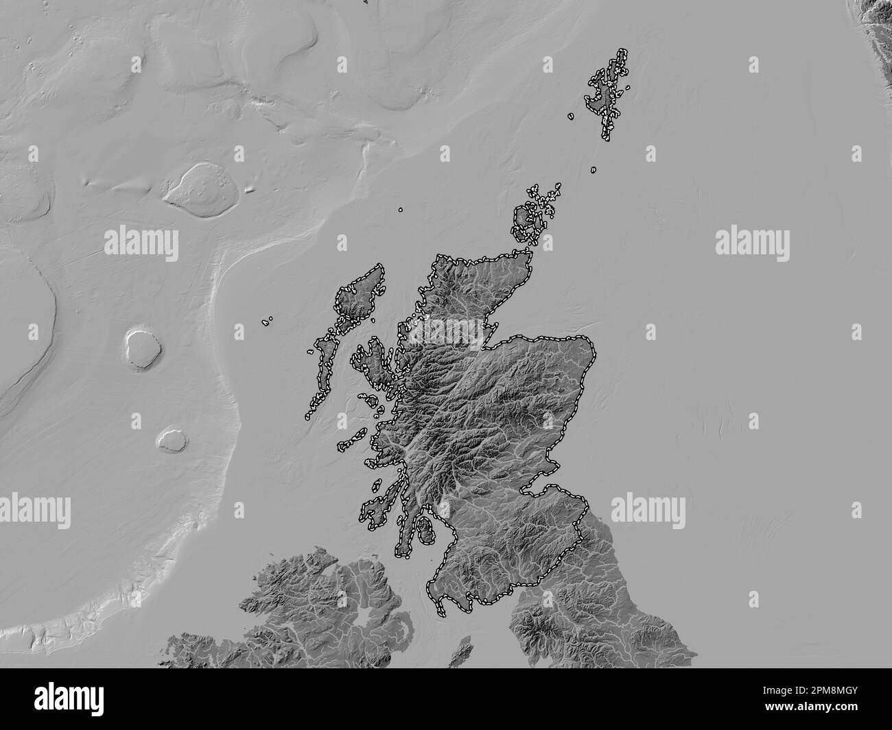 Scotland, region of United Kingdom. Bilevel elevation map with lakes ...