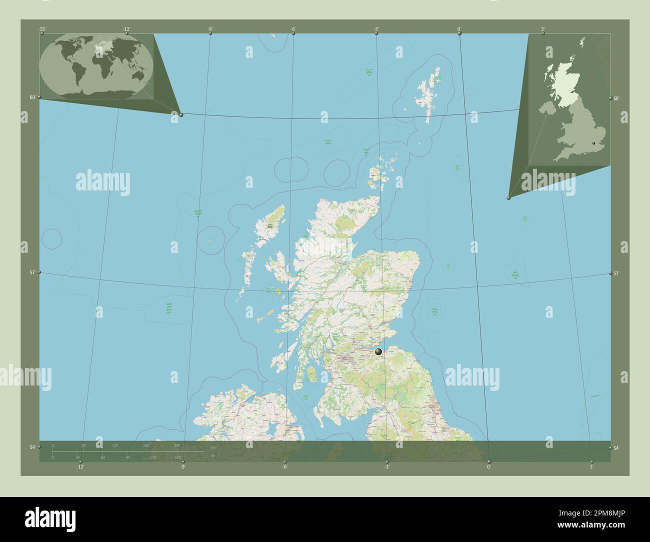 Scotland, region of United Kingdom. Open Street Map. Corner auxiliary ...