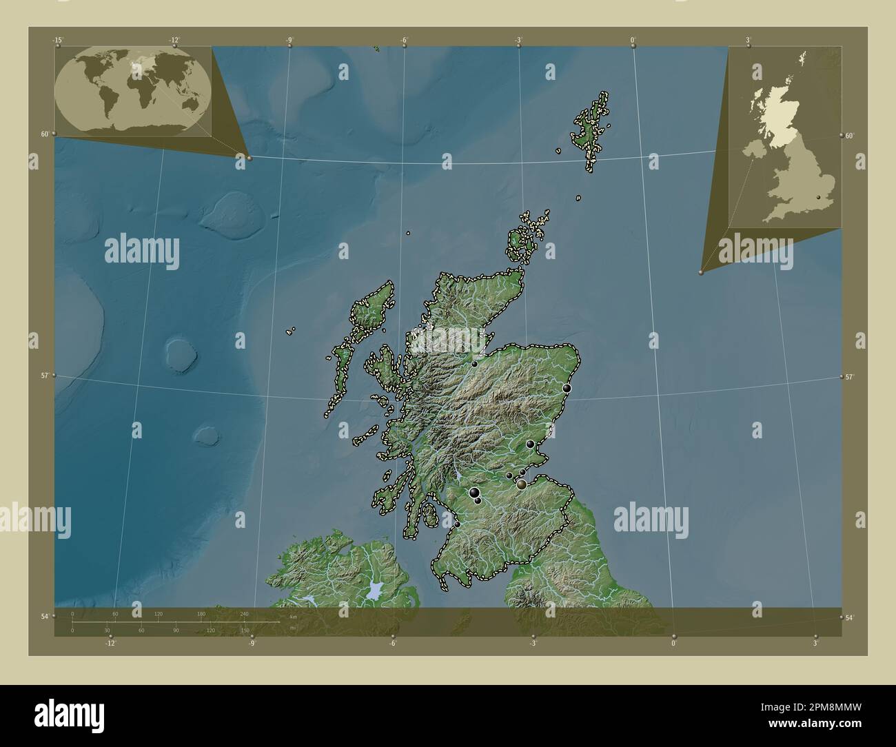 Scotland, region of United Kingdom. Elevation map colored in wiki style ...