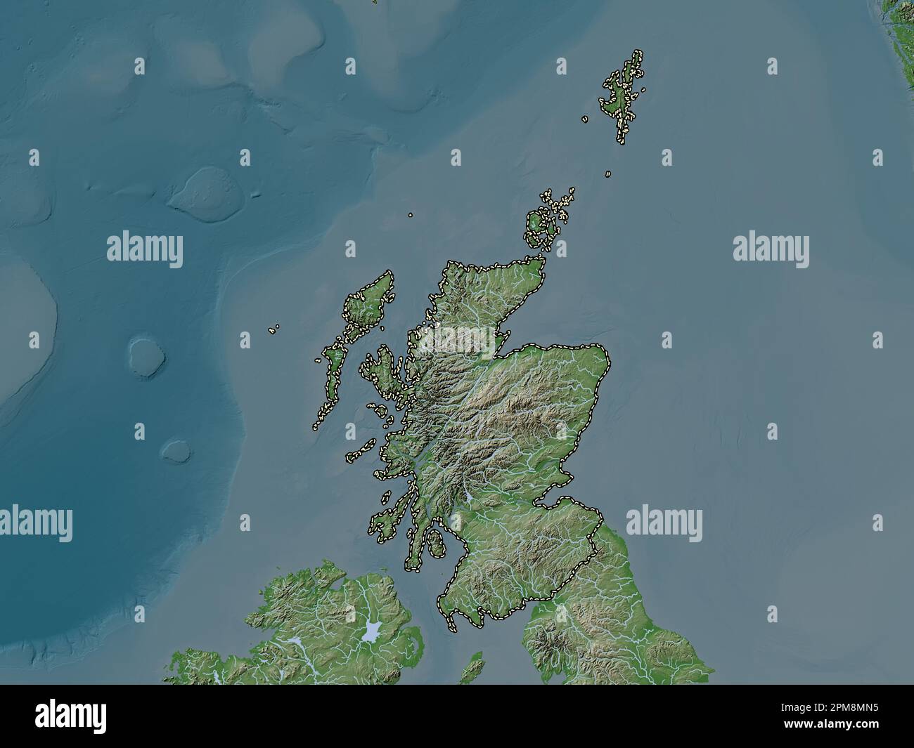 Scotland, region of United Kingdom. Elevation map colored in wiki style ...