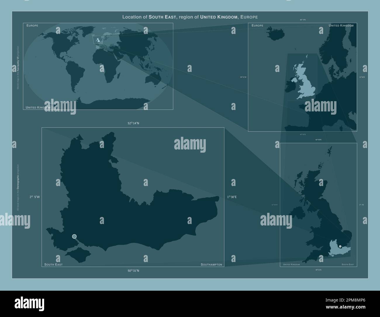 South East, region of United Kingdom. Diagram showing the location of ...