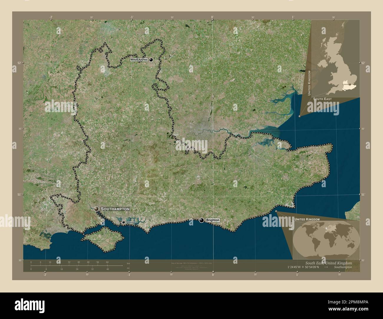 South East, region of United Kingdom. High resolution satellite map ...
