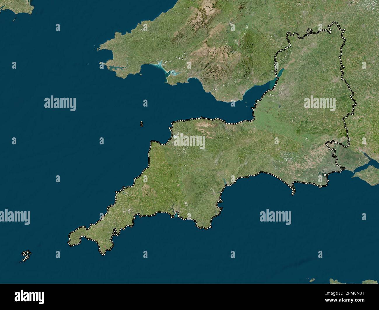 South West, region of United Kingdom. Low resolution satellite map ...
