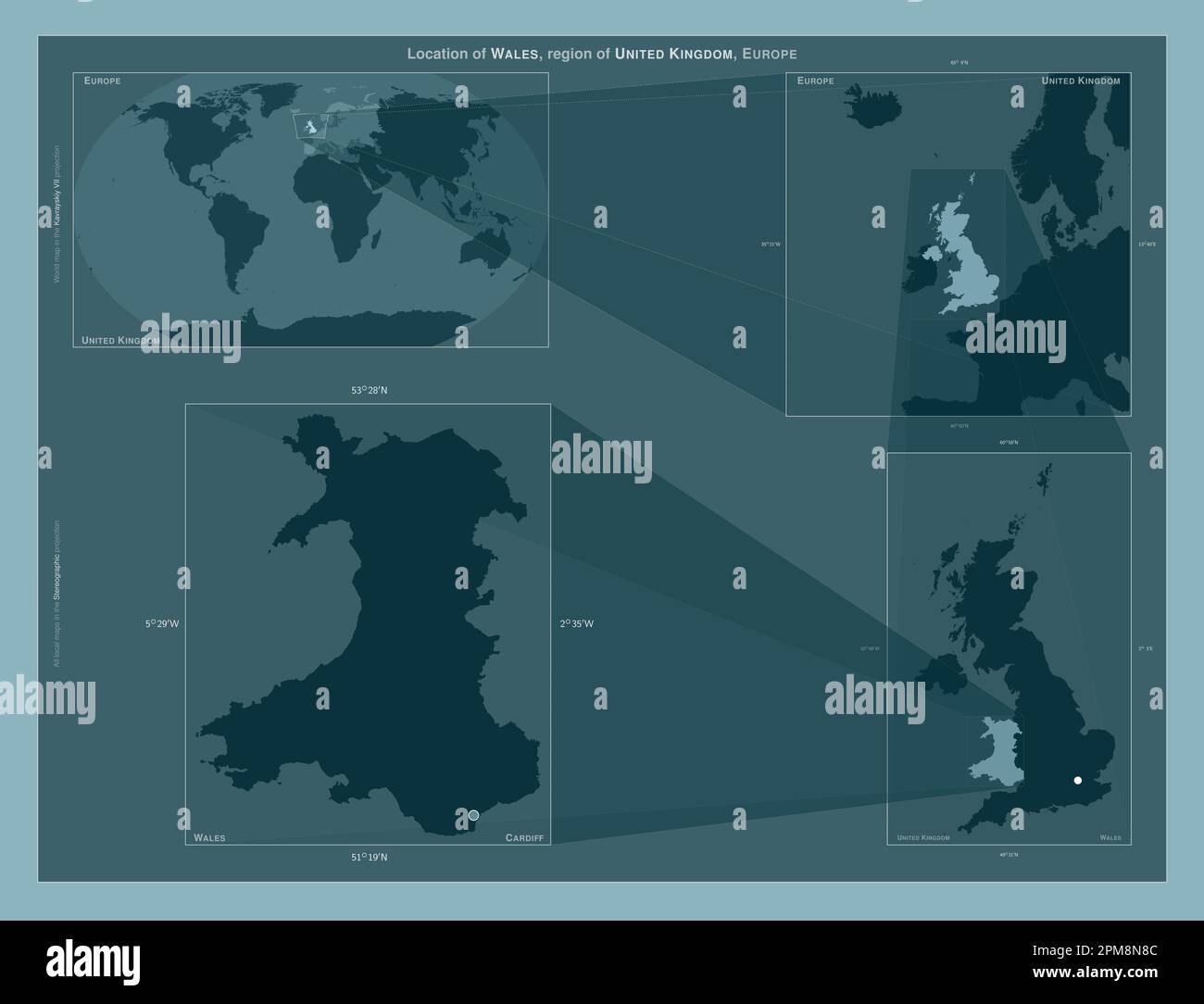 Wales, region of United Kingdom. Diagram showing the location of the ...