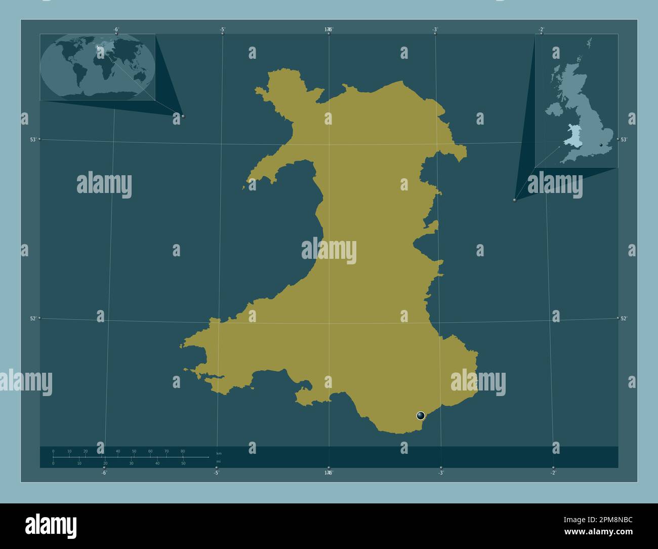 Wales, region of United Kingdom. Solid color shape. Corner auxiliary ...