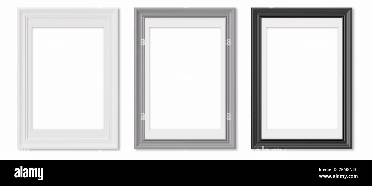 Set of vertical picture frames, isolated on white background. White ...