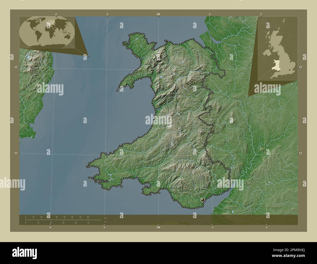 Wales, region of United Kingdom. Elevation map colored in wiki style ...