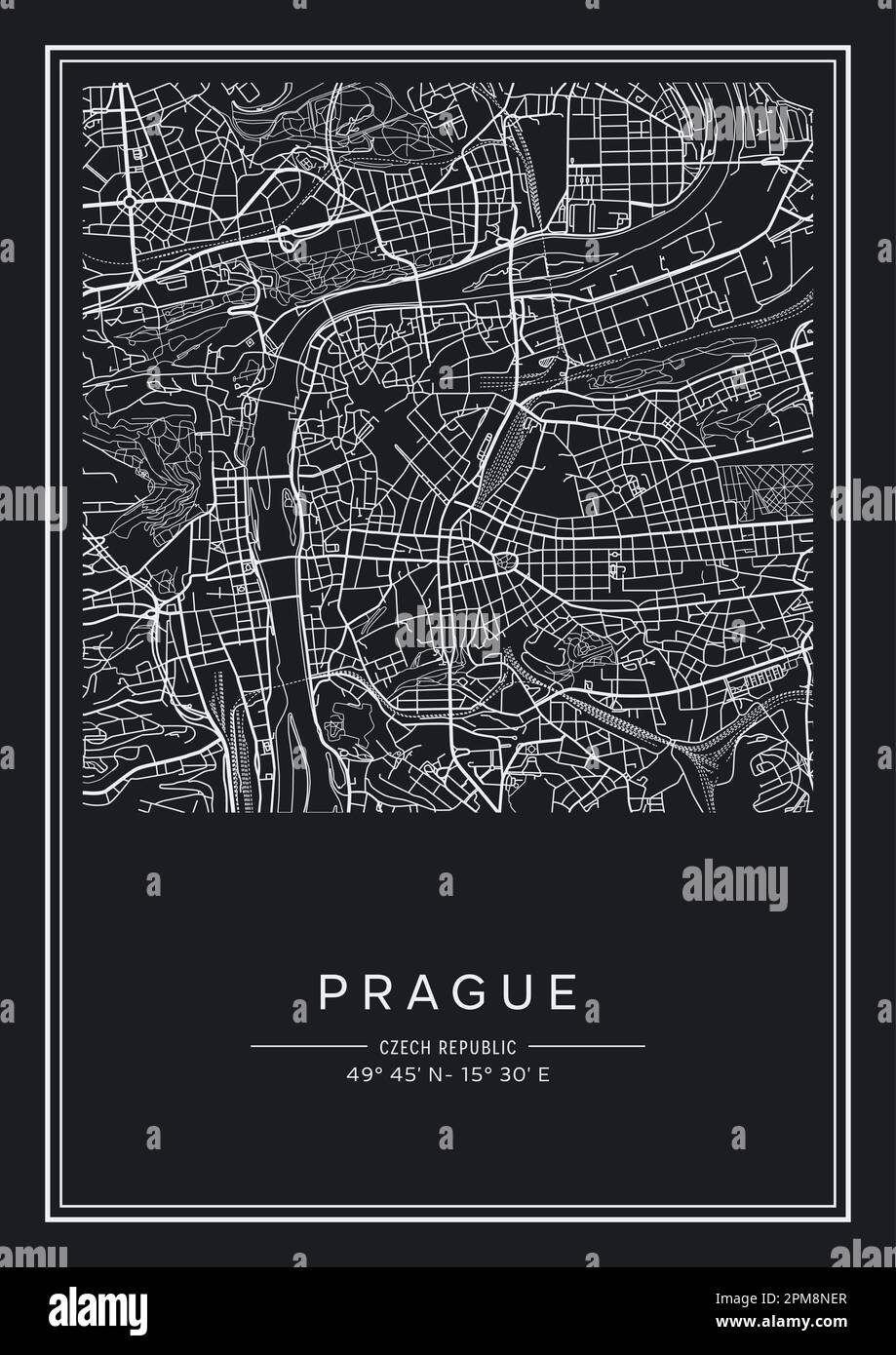 Black and white printable Prague city map, poster design, vector illistration Stock Vector Image ...