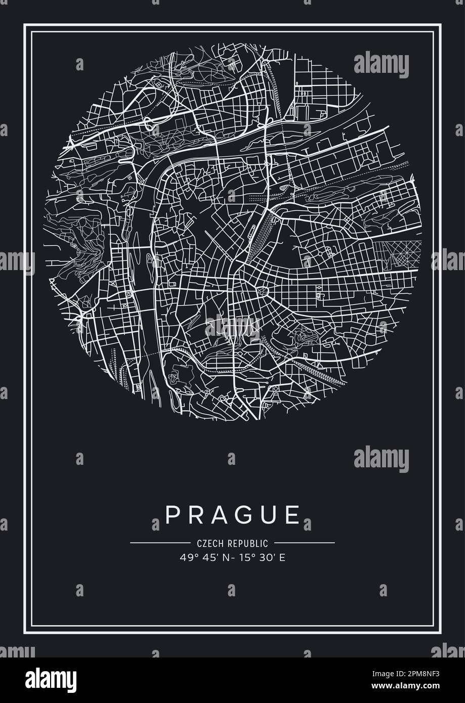 Black and white printable Prague city map, poster design, vector ...