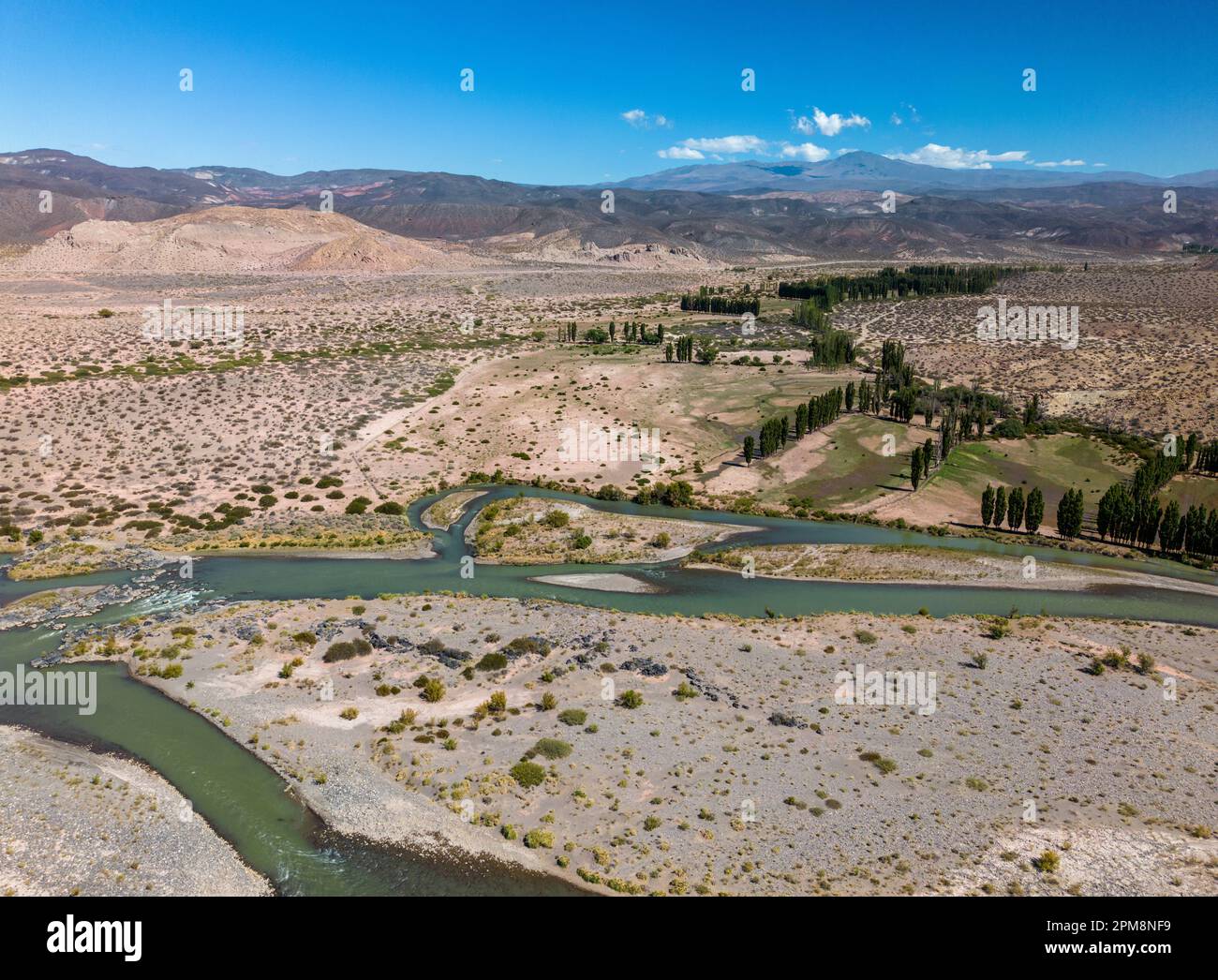 Aerial view of the remote and scenic nature with branches of the river ...