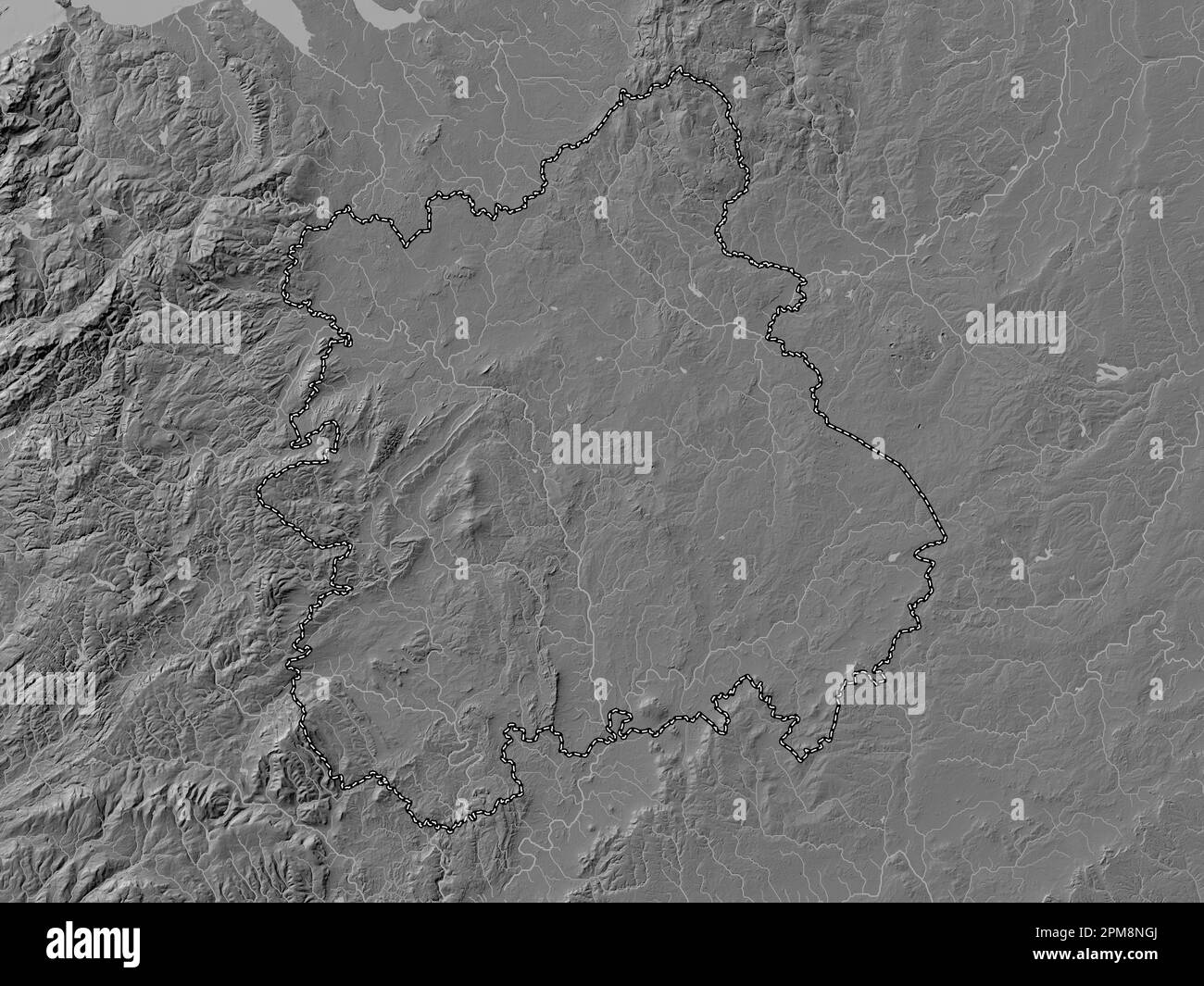 West Midlands, region of United Kingdom. Bilevel elevation map with ...