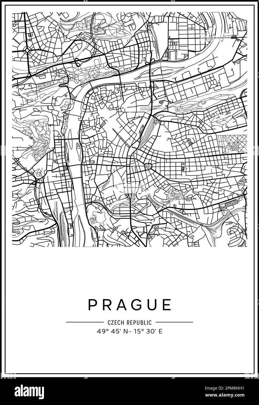Black and white printable Prague city map, poster design, vector ...