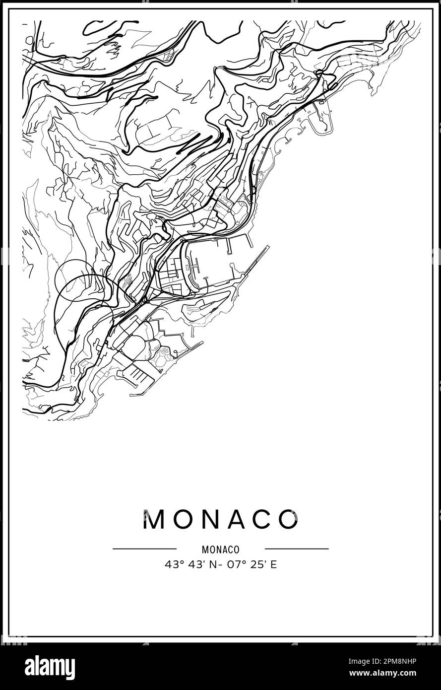 Black and white printable Monaco city map, poster design, vector illistration Stock Vector Image ...