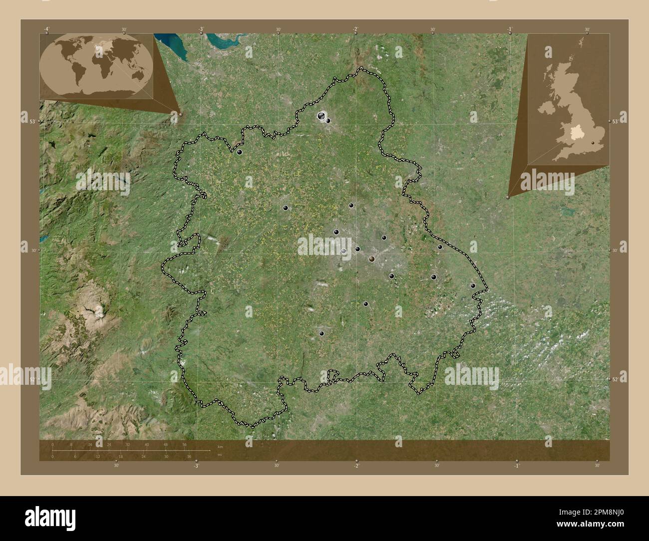 West Midlands, region of United Kingdom. Low resolution satellite map ...