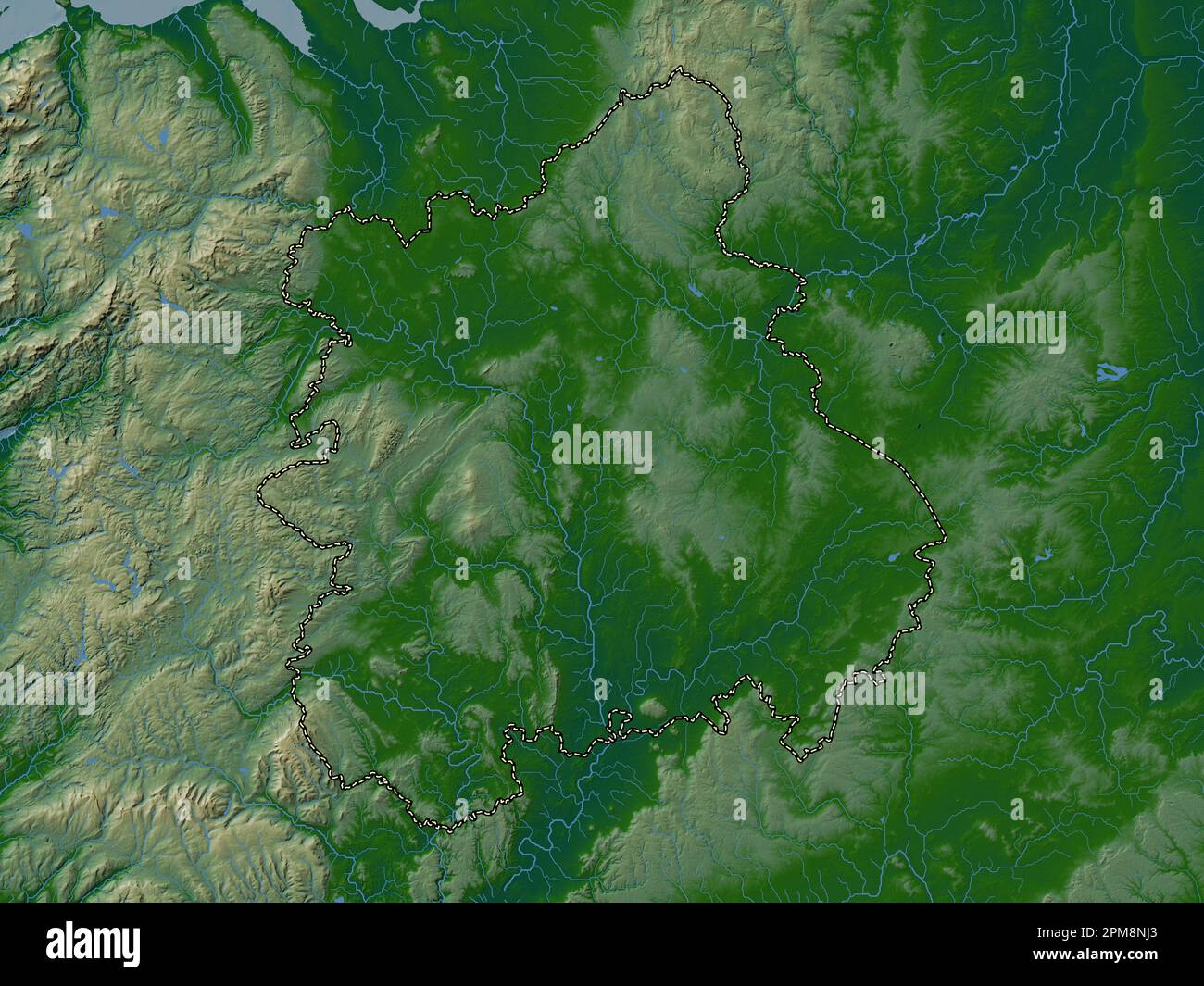 West Midlands, region of United Kingdom. Colored elevation map with ...