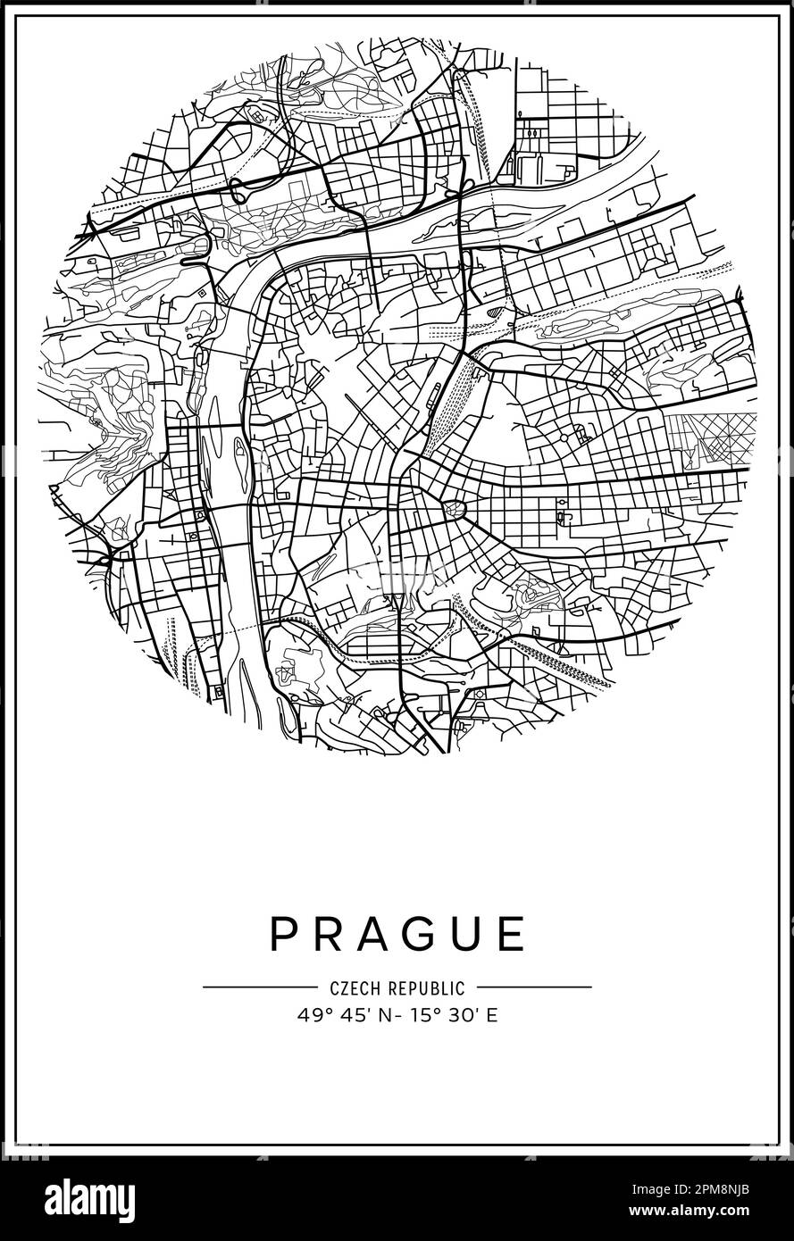 Black and white printable Prague city map, poster design, vector illistration Stock Vector Image ...