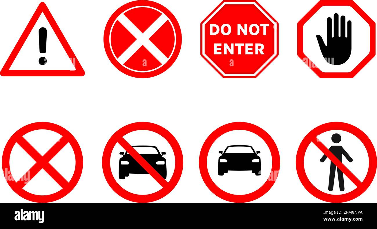 Collection of prohibition signs. Do not enter, Forbidden Icon set flat vector illustration Stock ...