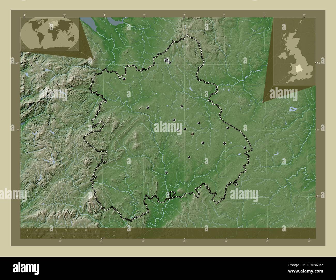 West Midlands, region of United Kingdom. Elevation map colored in wiki ...