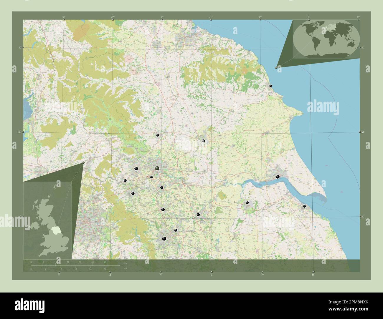 Yorkshire and the Humber, region of United Kingdom. Open Street Map ...