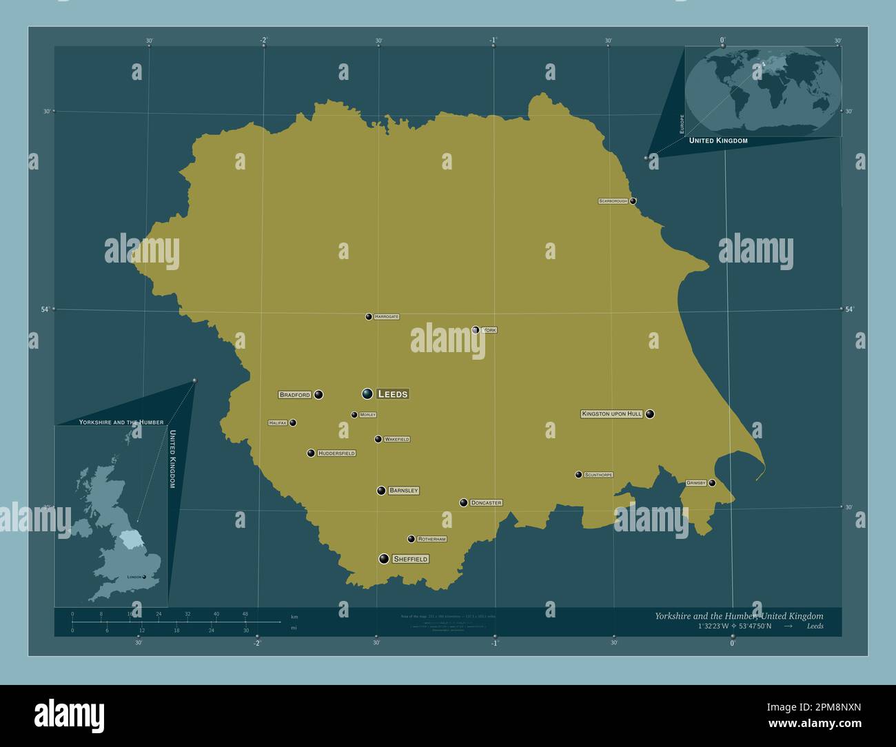 Yorkshire and the Humber, region of United Kingdom. Solid color shape ...