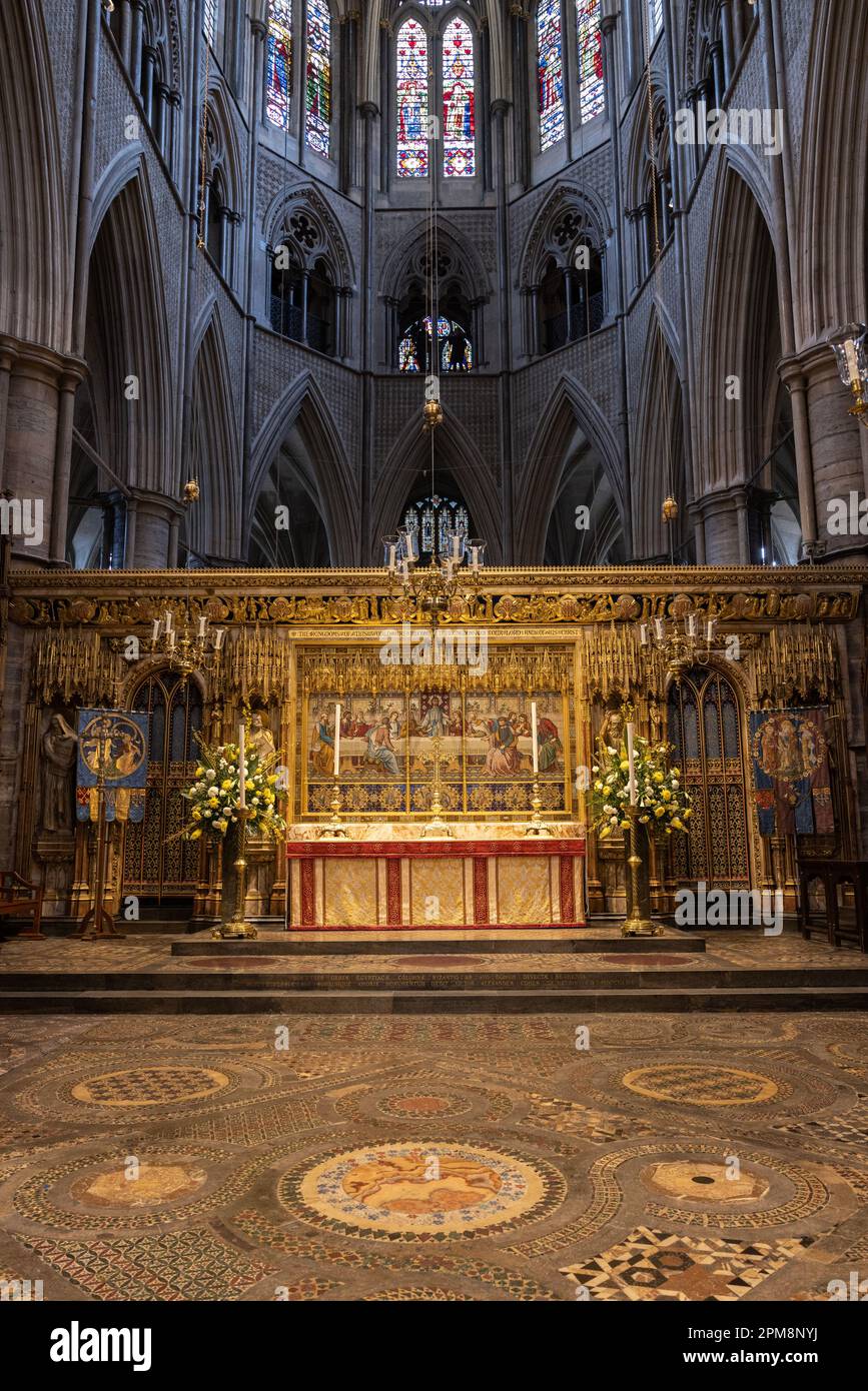 The Cosmati pavement, a mosaic containing marble, stone, glass and ...