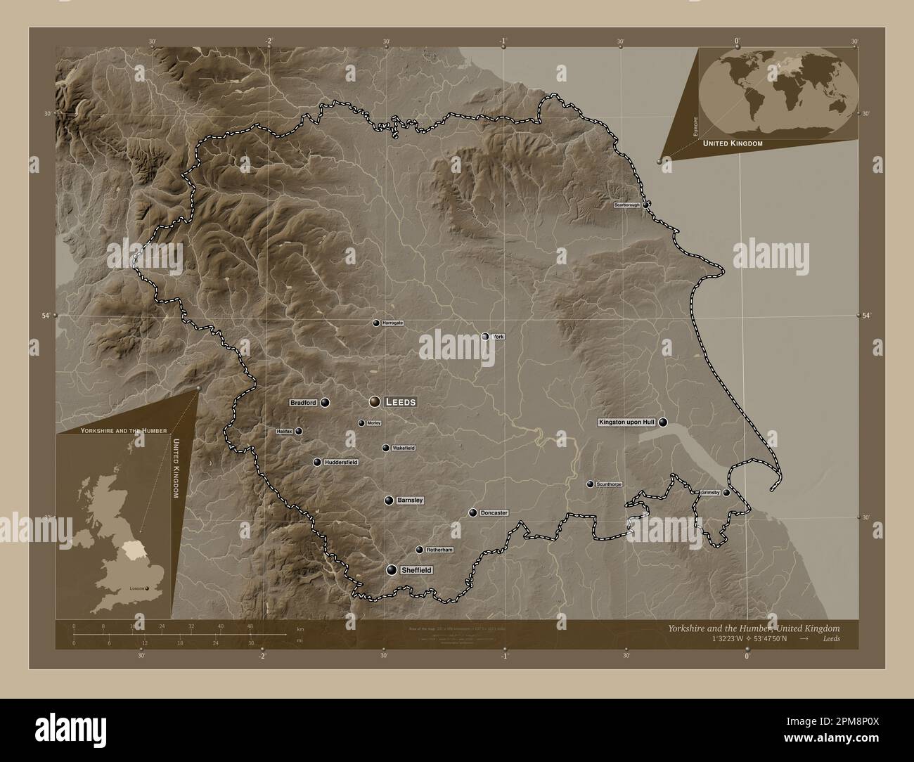 Yorkshire and the Humber, region of United Kingdom. Elevation map ...
