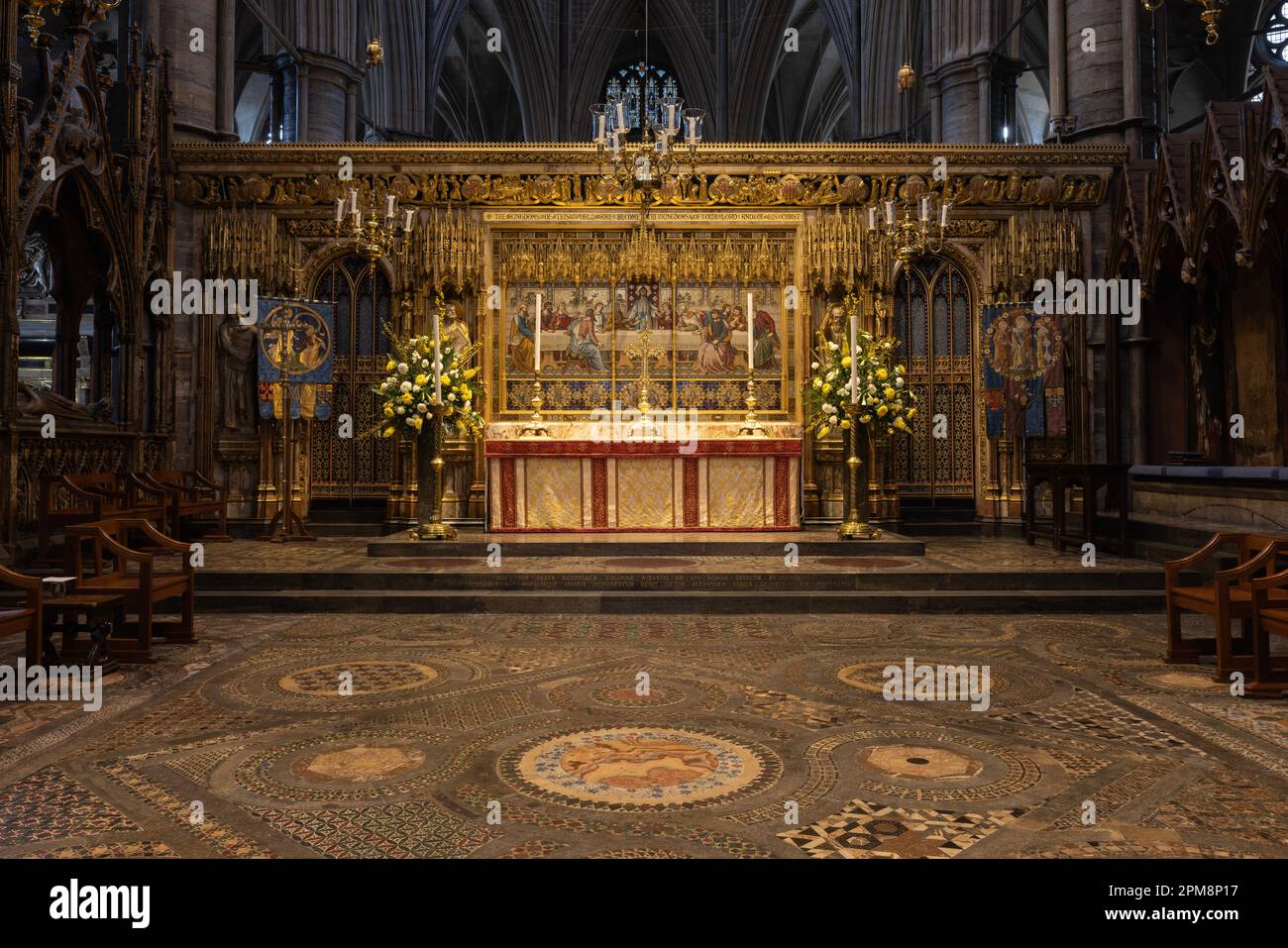 The Cosmati pavement, a mosaic containing marble, stone, glass and ...