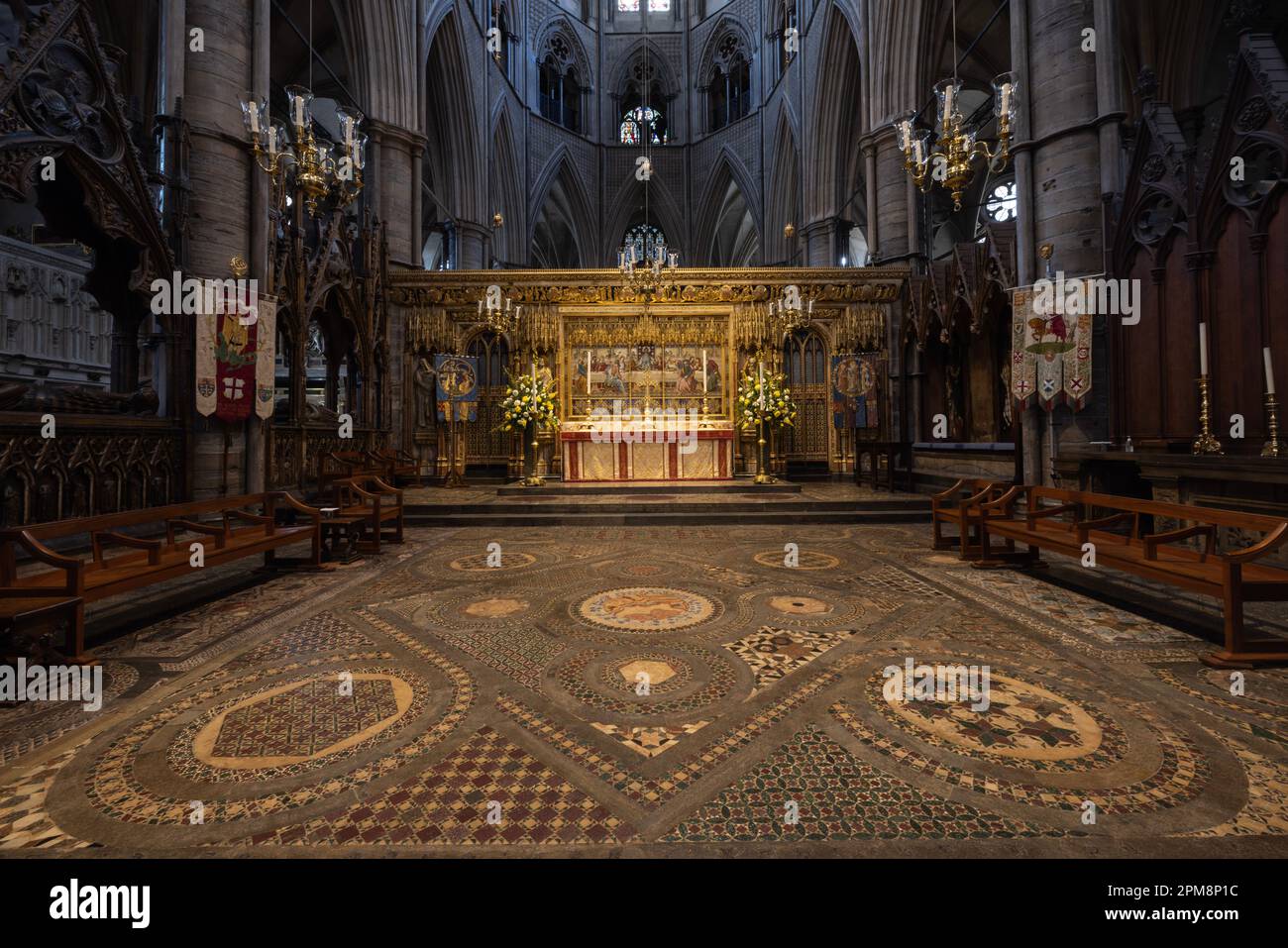 The Cosmati pavement, a mosaic containing marble, stone, glass and ...