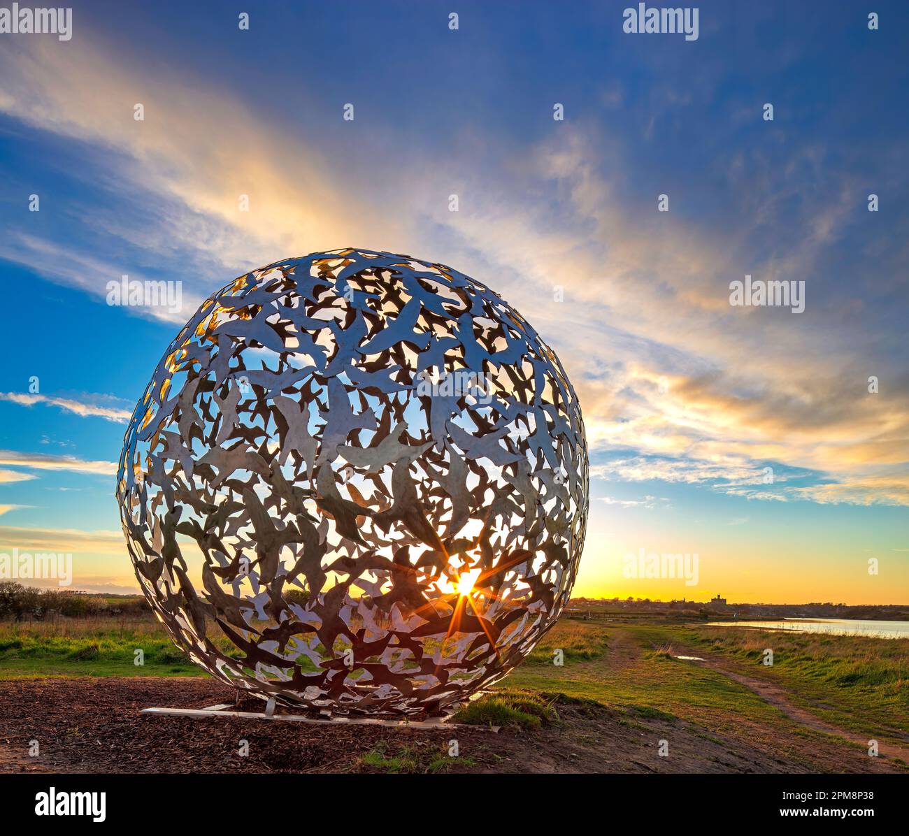 Sunset at 'Flock Sphere' on the Art trail bord waalk in Amble ...