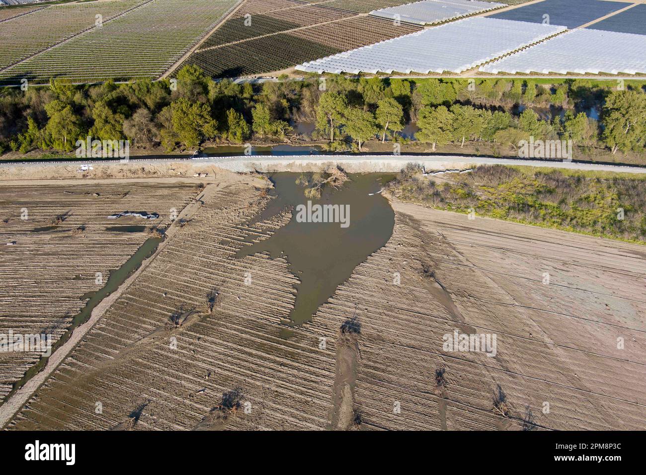 Pajaro, Calif. - March 26: The repaired Pajaro River levee on March 26 ...