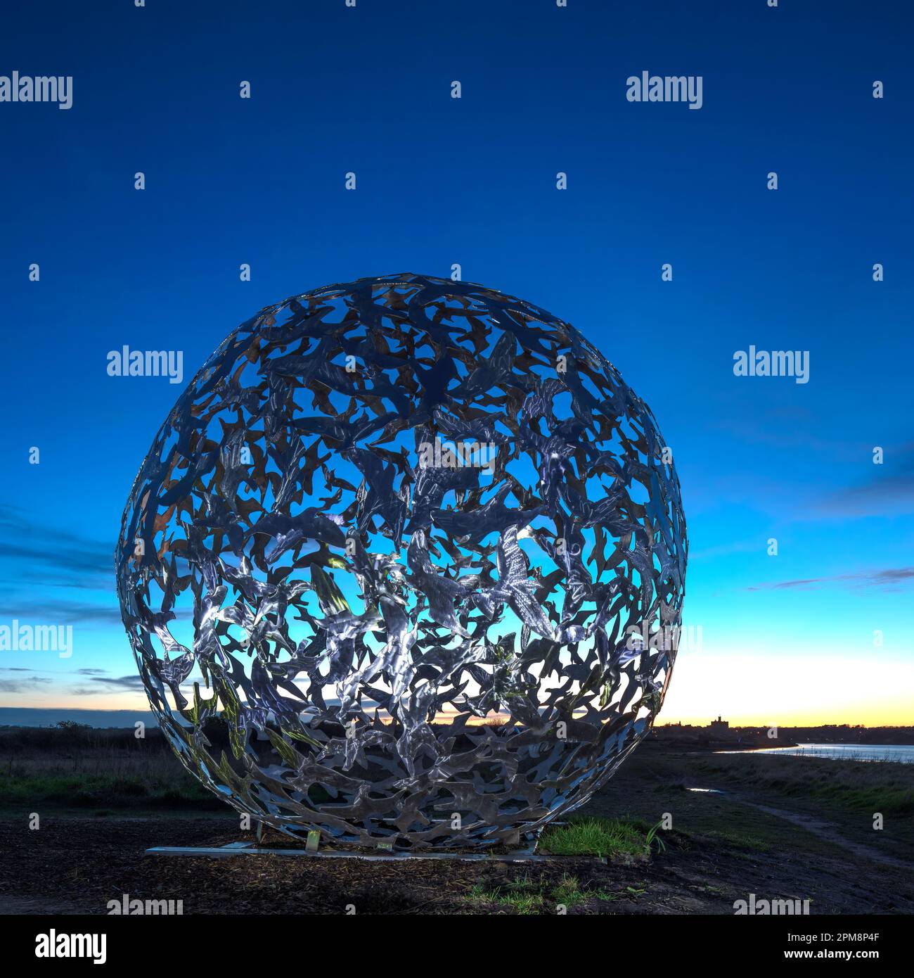 Sunset at 'Flock Sphere' on the Art trail bord waalk in Amble ...