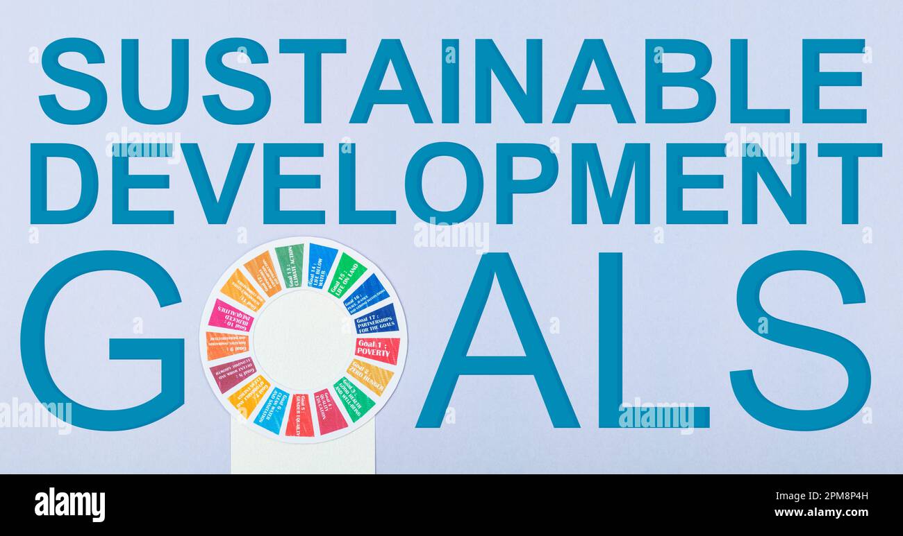 SDGs 17 development goals environment on blue background. Environment ...