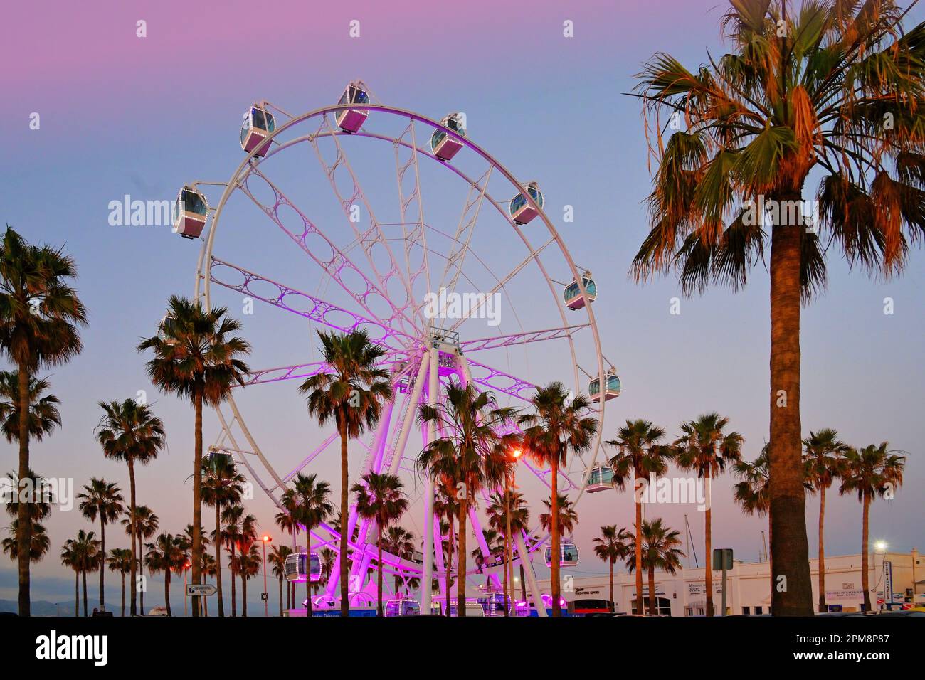 Malaga Benalmadena Marina Mirador Ferris Wheel at twilight amid the ...