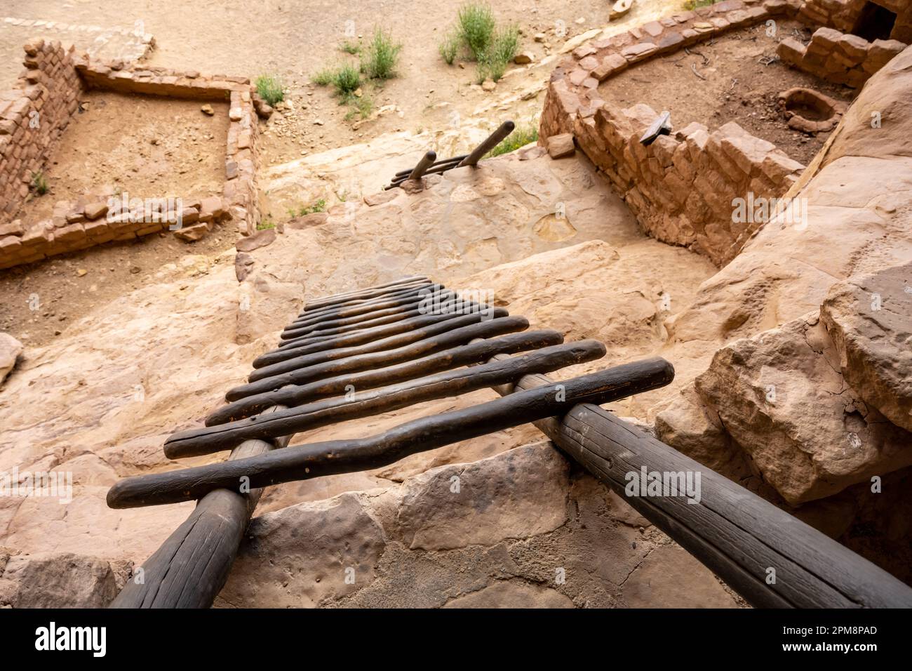 Looking Down Wooden Ladder Climbing Up Cliff Dwelling in Mesa Verde ...