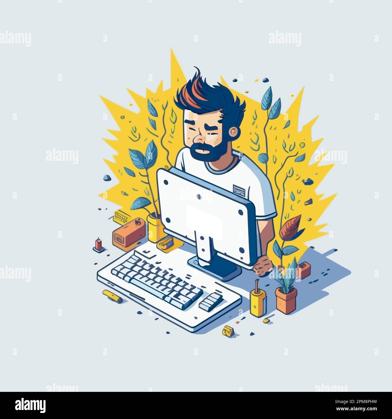 a simple logo design of a man with a desktop computar Stock Photo - Alamy