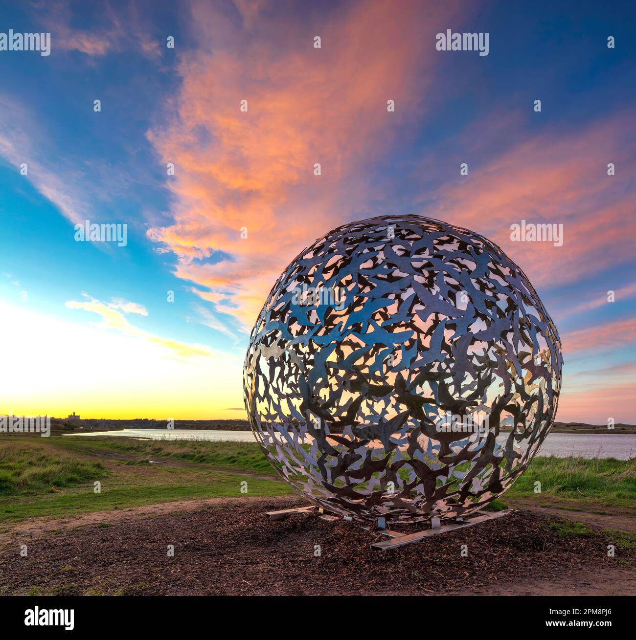 Sunset at 'Flock Sphere' on the Art trail bord waalk in Amble ...