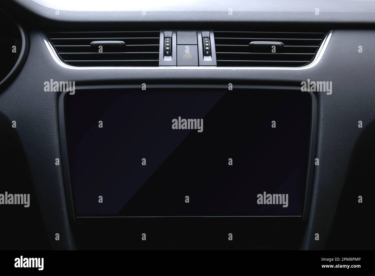 Dashboard of a modern car with a large black display. Car interior ...