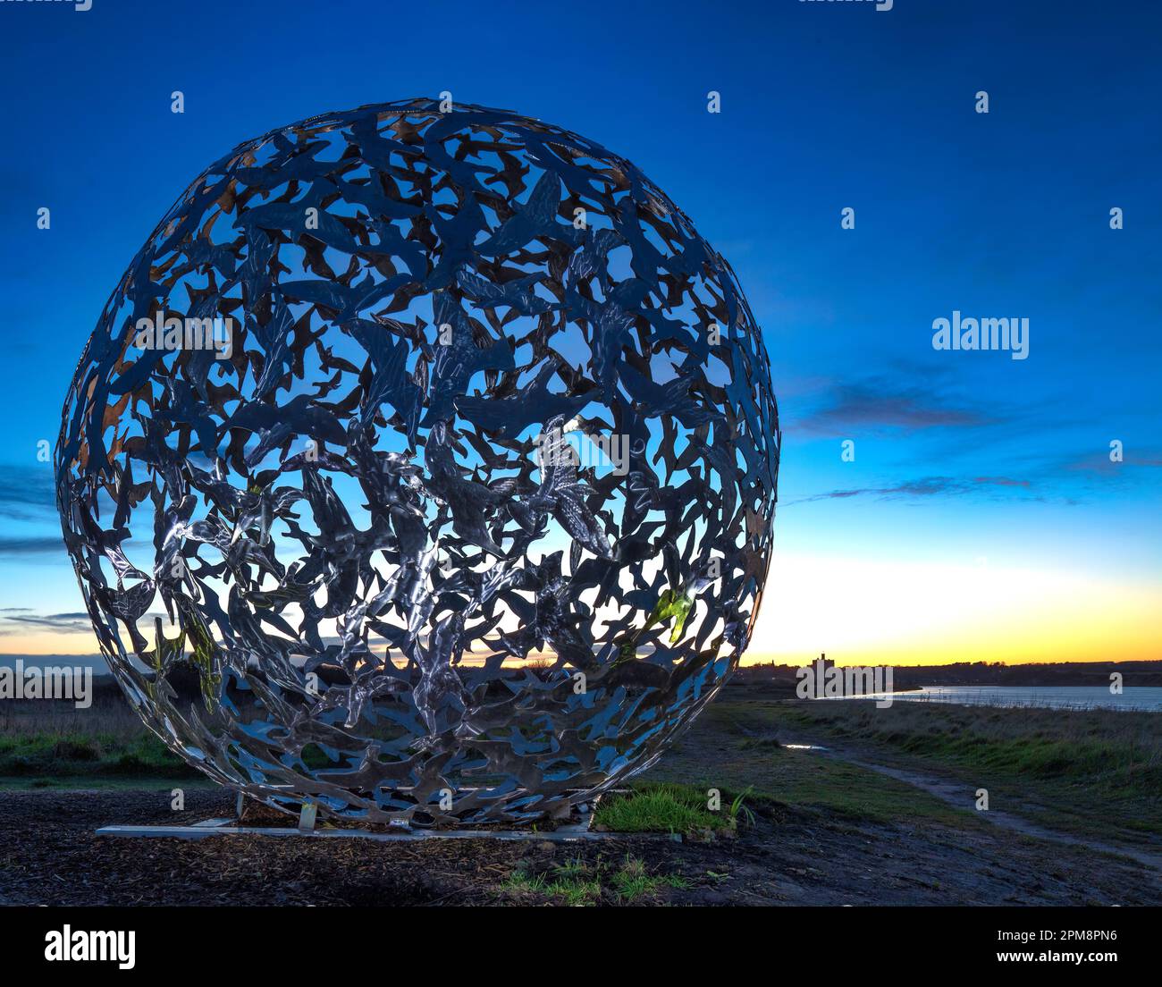 Sunset at 'Flock Sphere' on the Art trail bord waalk in Amble ...