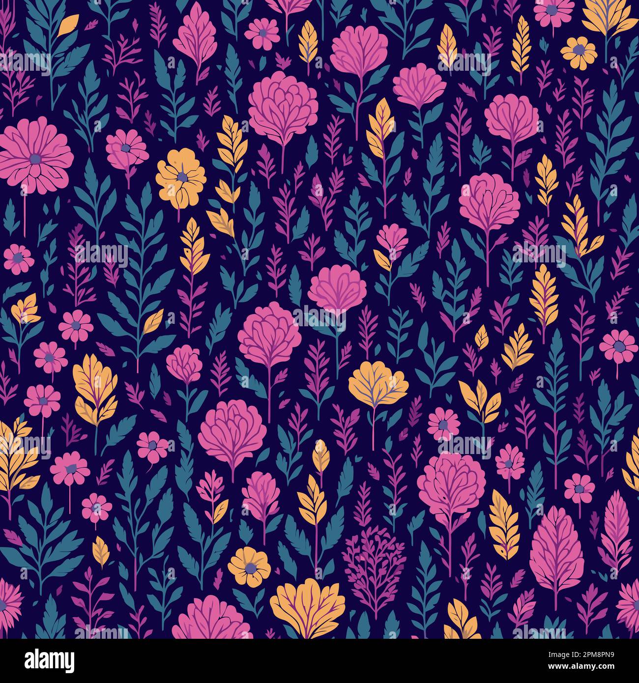 Seamless patterns of flowers and trees illustration Stock Photo - Alamy