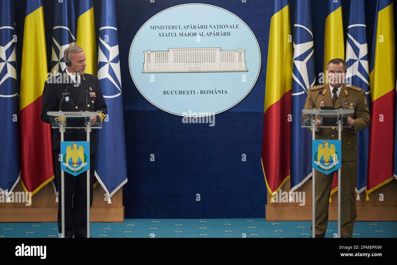 Bucharest, Romania. 12th Apr, 2023: Admiral Rob Bauer (L), Chair of the ...