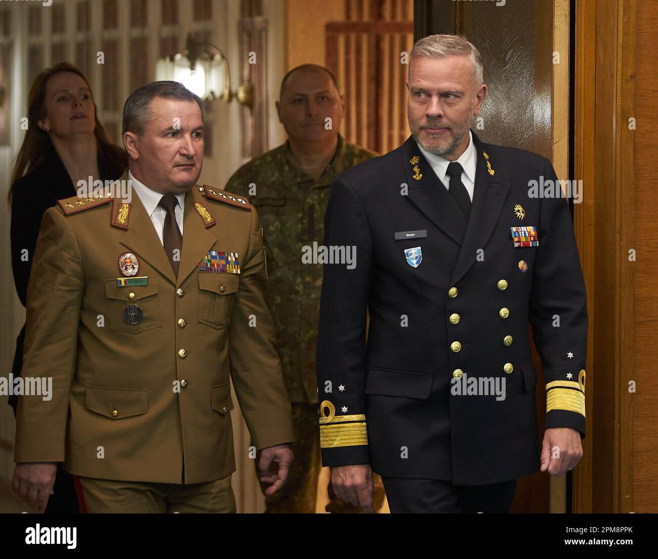 Bucharest, Romania. 12th Apr, 2023: Daniel Petrescu (L), Chief of the ...
