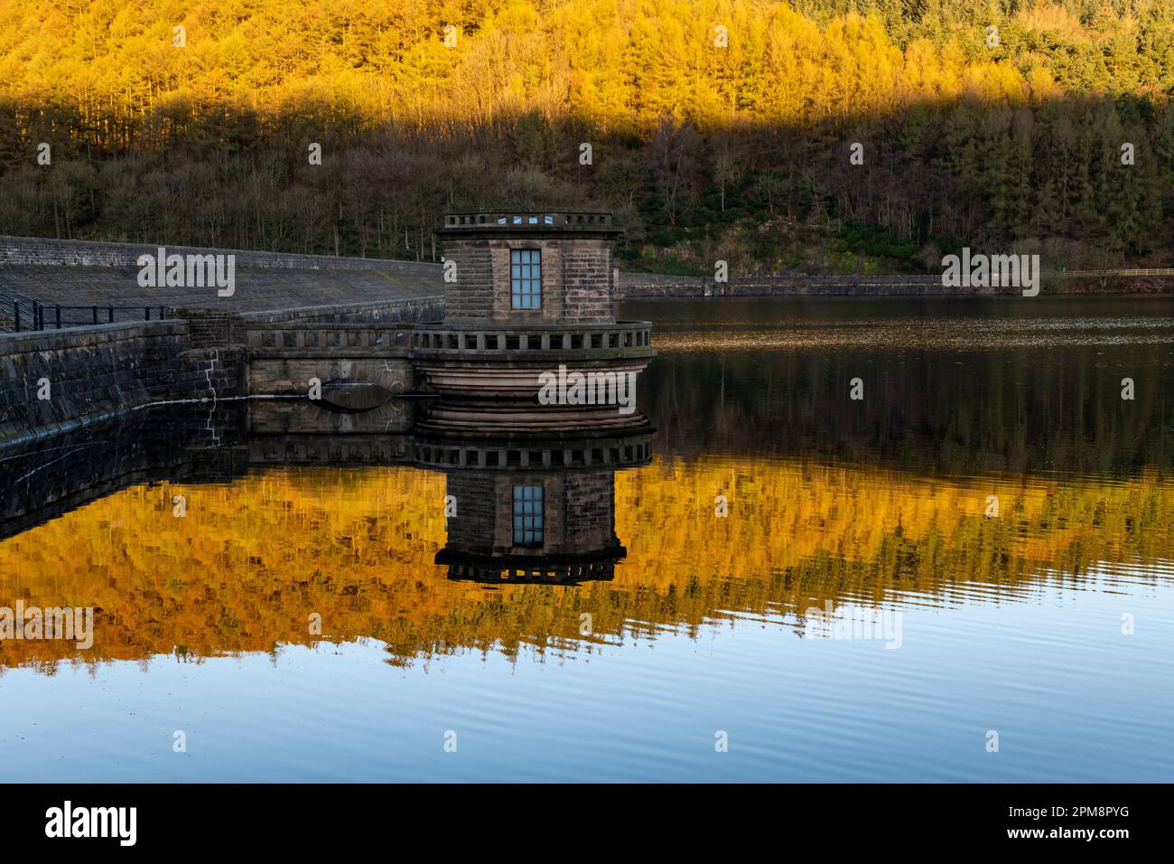 Draw off tower at Ladybower reservoir in the Peak District national ...