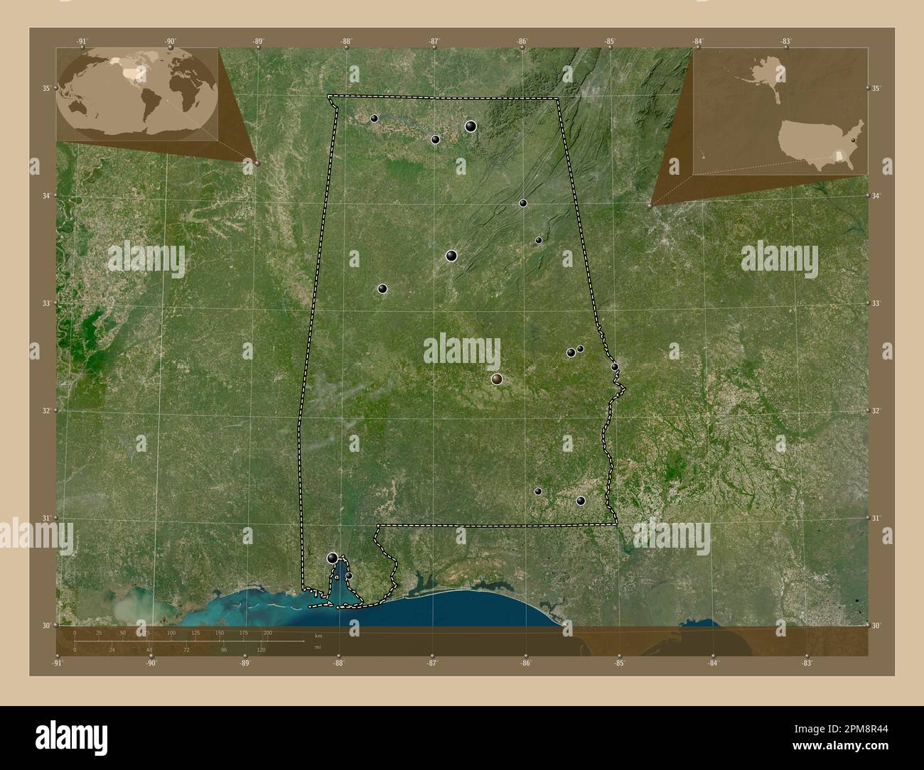 Alabama, state of United States of America. Low resolution satellite ...