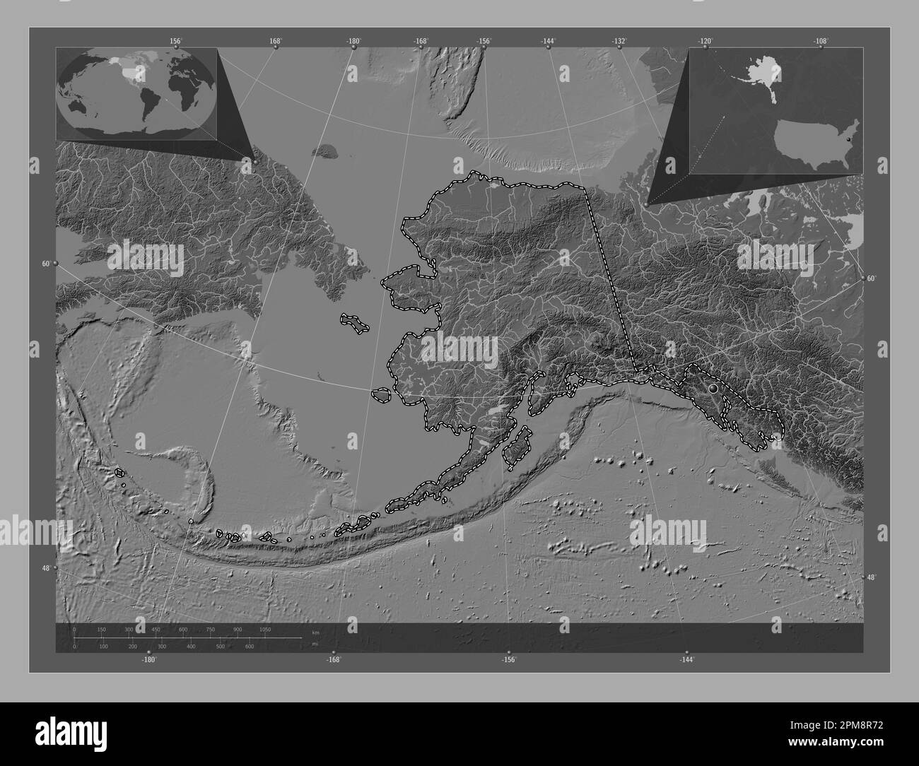 Alaska, state of United States of America. Bilevel elevation map with ...
