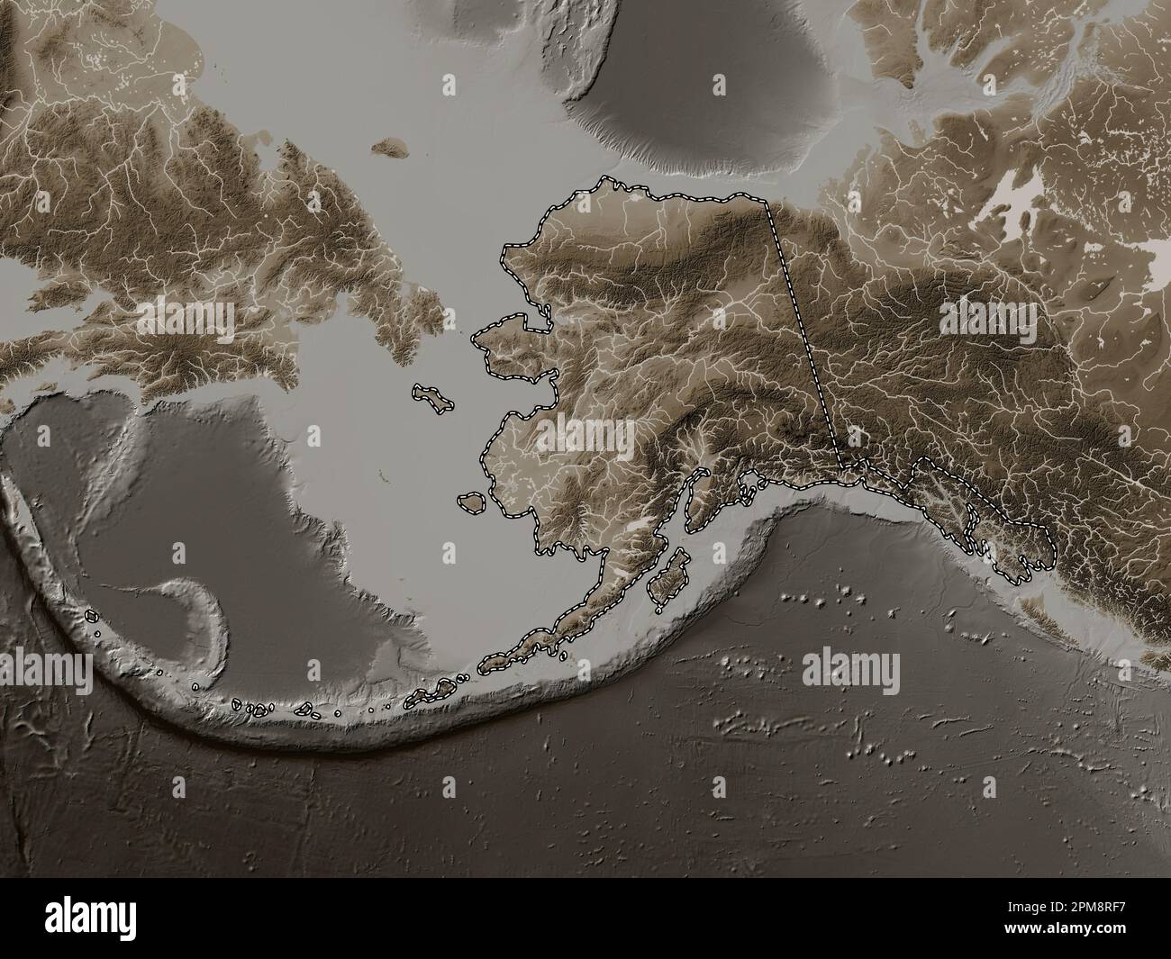 Alaska, state of United States of America. Elevation map colored in ...