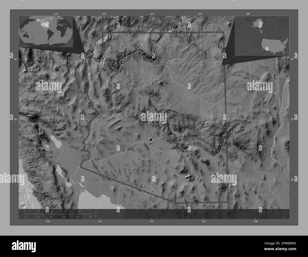 Arizona, state of United States of America. Bilevel elevation map with ...