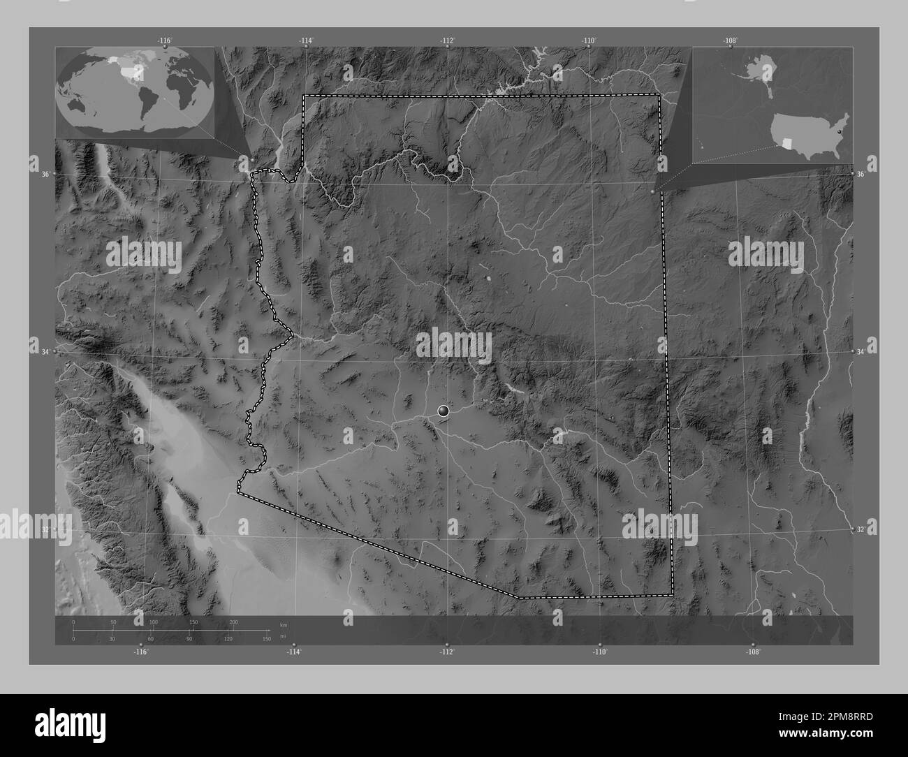 Arizona, state of United States of America. Grayscale elevation map ...