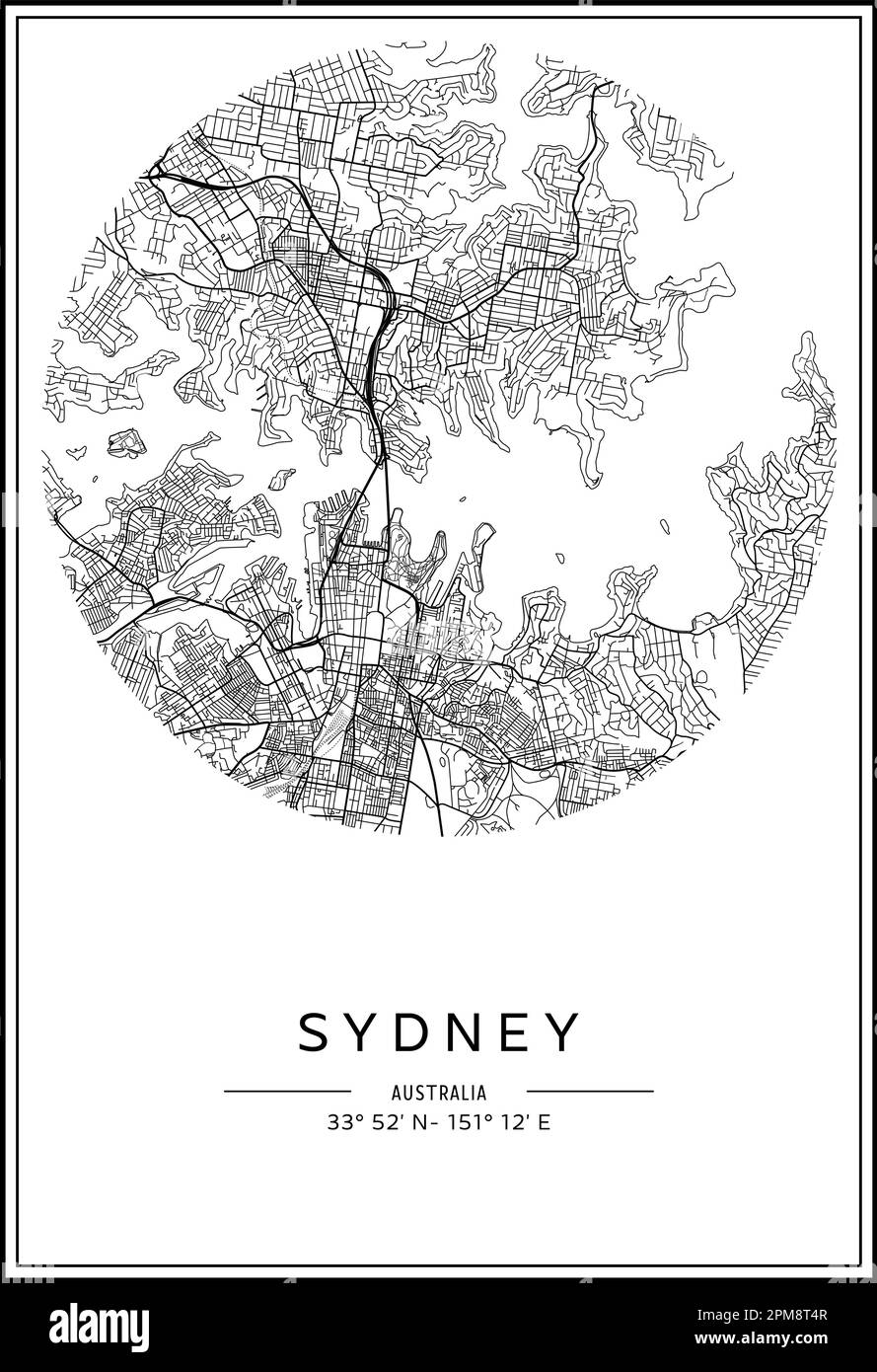 Black and white printable Sydney city map, poster design, vector ...